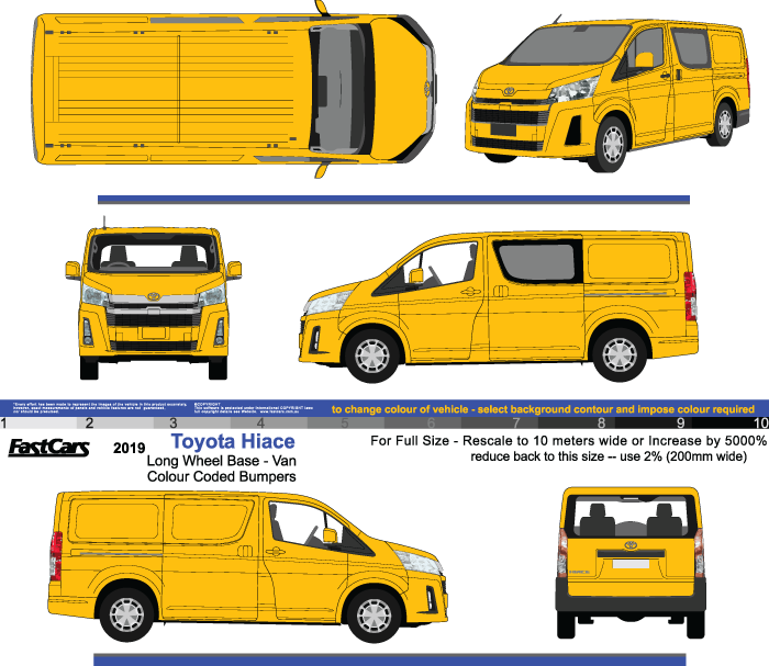 Toyota Hiace 2020 to Current -- LWB - Cargo Van - Colour coded bumpers ...